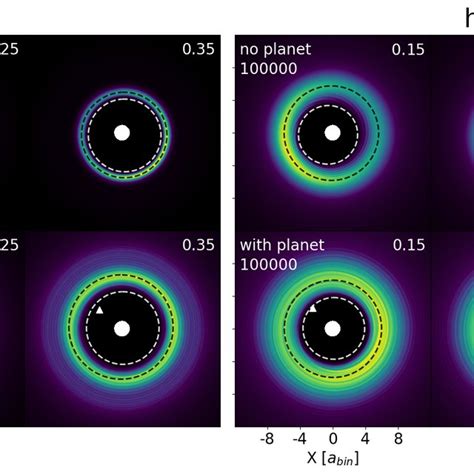 Gas Surface Density After 100 000 Binary Orbits In Each Setup Distance