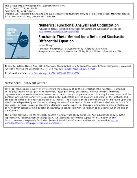 Pdf Stochastic Theta Method For A Reflected Stochastic Differential