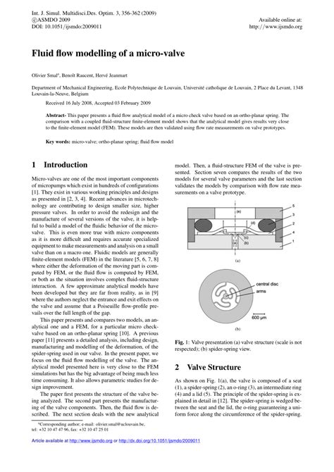 Pdf Fluid Flow Modelling Of A Micro Valve