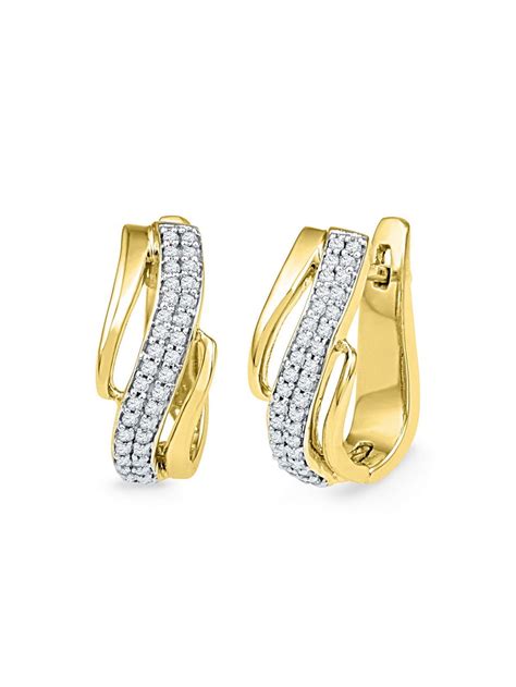 Fb Jewels 10kt Yellow Gold Womens Round Diamond Diagonal Double Row