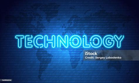 기술 이진 코드가 있는 파란색 지도 배경에 네온 기호 데이터 개념 밝은 네온 불빛이 있는 빈티지 전기 간판 기술 연결 푸른 빛이 떨어집니다 벡터 그림입니다 0명에 대한 스톡