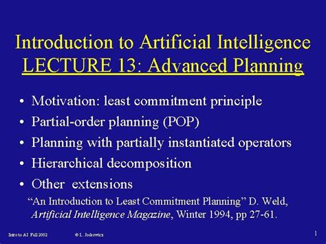 Introduction To Artificial Intelligence Lecture 13 Advanced Planning