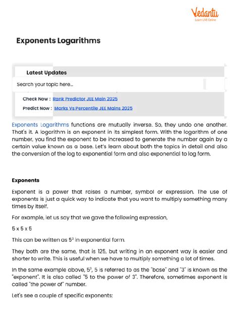 Exponents Logarithms Pdf