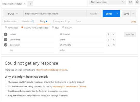Node Js Postman How To Fix This Could Not Get Any Response