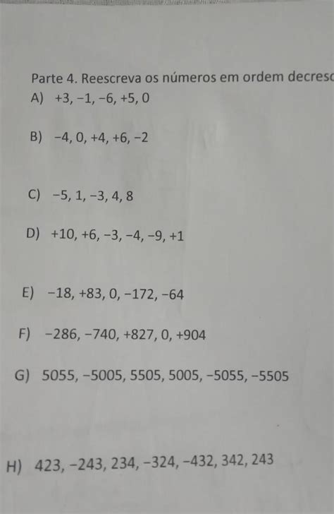 Reescreva Os Números Em Ordem Decrescente Br