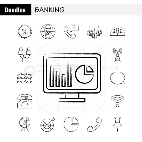 打印和免抠元素 Web，打印和移动ux Ui套件的银行手绘图标如：世界，在线，购物，电话，电话，聊天，电话，邮件，象形图包 矢量 素材免费下载 1500像素 Eps格式 编号37625583 千图网