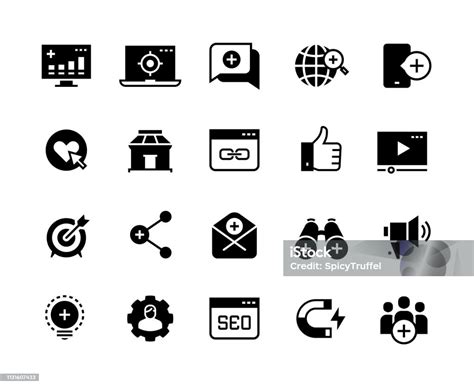 인바운드 마케팅 블랙 아이콘입니다 소셜 미디어 광고 캠페인 웹 사이트 비즈니스 프로 모션을 리드 영향 마케팅 벡터 픽토그램 납에 대한 스톡 벡터 아트 및 기타 이미지