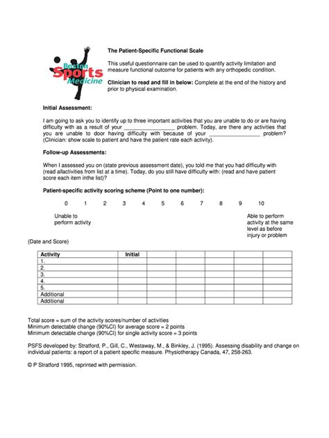Fillable Online The Patient Specific Functional Scale This Useful