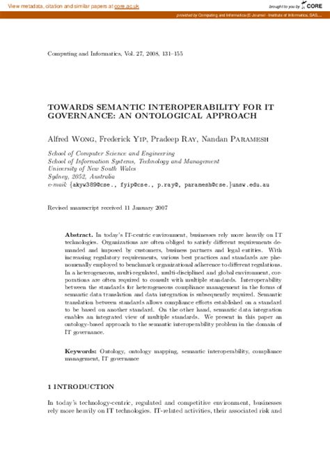 Pdf Towards Semantic Interoperability For It Governance An Ontological Approach