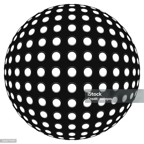 둥근 구멍이있는 검은 구 또는 공 흰색 배경에서 격리합니다 그래픽 디자인 도구를 사용합니다 산업 설계 원 모양 모티프 기하학적 민속 디자인 민족 직물 인쇄 3d