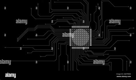 Composition Of Computer Processor Circuit Board On Black Background