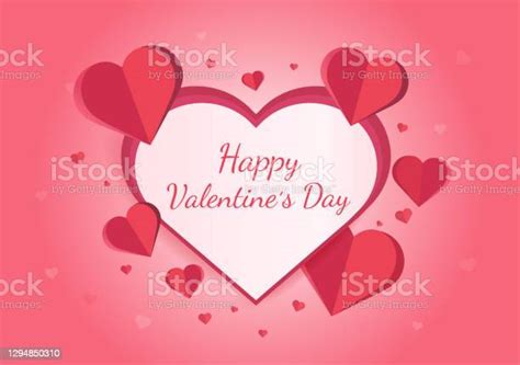 해피 발렌타인 데이 벡터 인사말 카드 디자인 종이 하트 배너 전단지 엽서 디자인 3차원 형태에 대한 스톡 벡터 아트 및 기타 이미지 3차원 형태 귀여운 긍정적인 감정