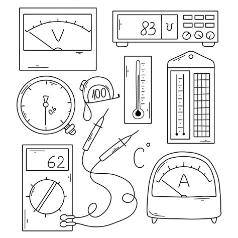 Set Of Metrological Instruments In Doodle Style Vector Illustration Linear Measuring