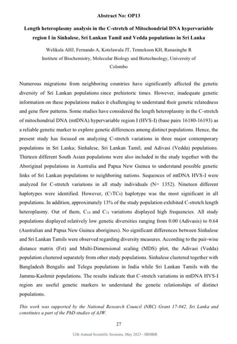 Pdf Length Heteroplasmy Analysis In The C Stretch Of Mitochondrial Dna Hypervariable Region I