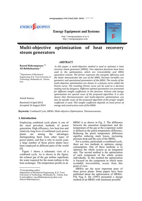 Pdf Multi Objective Optimization Of Heat Recovery Steam Generators