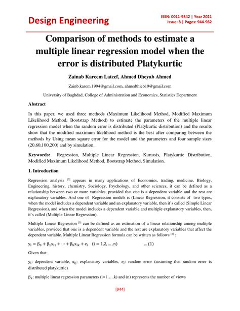 Pdf Comparison Of Methods To Estimate A Multiple Linear Regression Model When The Error Is