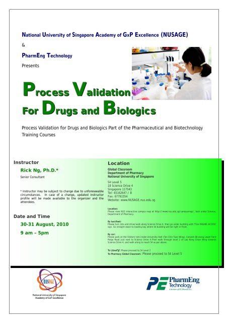 Process Validation For Drugs And Biologics Nusage National