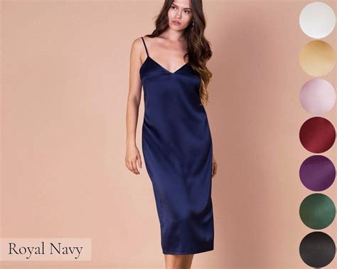 Navy Blue Satin Nightgown • Silk Slip Dress • Silk Dress • Summer Dress