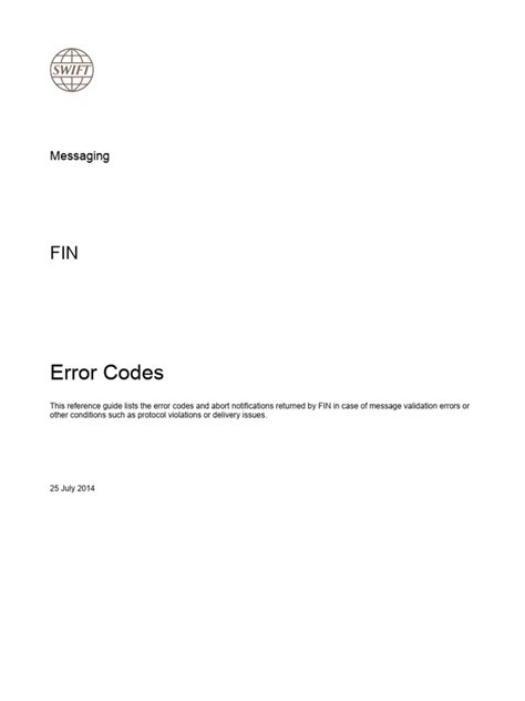 Swift Error Codes Pdf Transmission Control Protocol Login