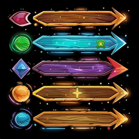 Premium Vector Wooden Arrows Ui Game Design Elements With Colorful Gems