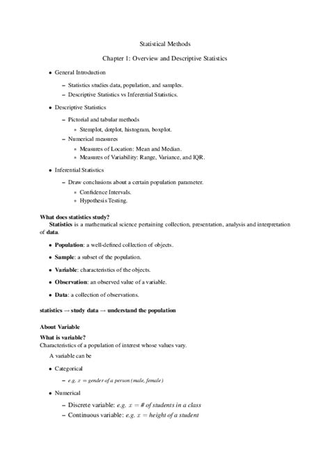Pdf Statistical Methods Chapter 1 Overview And Descriptive Statistics