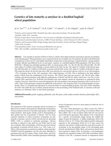 Pdf Genetics Of Late Maturity α Amylase In A Doubled Haploid Wheat