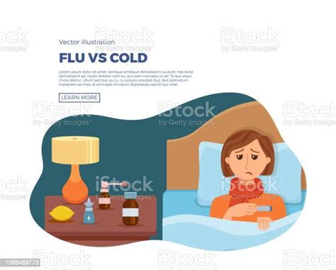 สาวป่วยบนเตียงที่มีอาการหวัดเป็นไข้หวัด ภาพประกอบสต็อก ดาวน์โหลดรูปภาพตอนนี้ การดูแล มโน