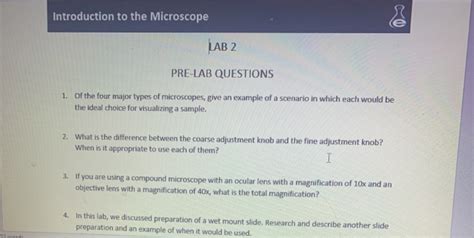 Solved Introduction To The Microscope LAB PRE LAB Chegg