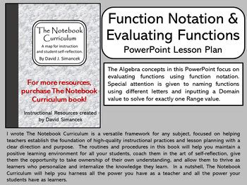 Evaluating Functions Function Notation The Notebook Curriculum Lesson Plans