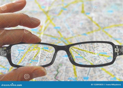 View Of Map Through Glasses Stock Image Image Of Small Planning 153895835
