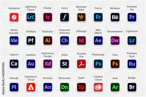 Adobe Products Icon Collection Set Of Adobe Logo เวกเตอร์สต็อก Adobe