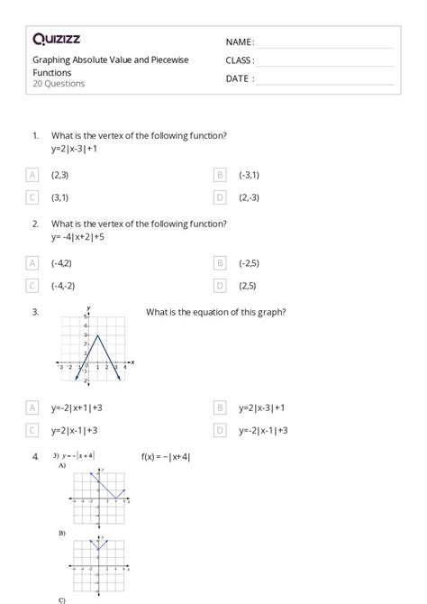 Absolute Value Equations Functions And Inequalities Worksheets For Th Class On Quizizz