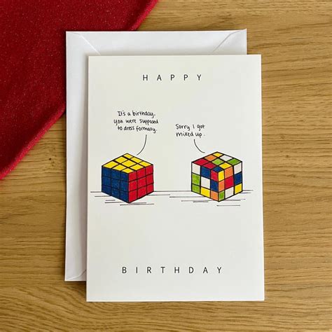 Rubik Cube Themed Birthday Card Hand Drawn And Printed Funny Birthday Card Card For Rubix