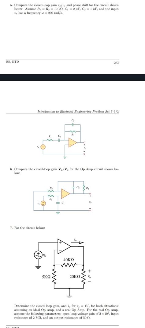 Solved Compute The Closed Loop Gain Vo Vs And Phase Shift Chegg