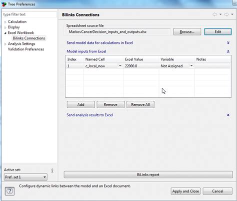 get treeage model input values from excel
