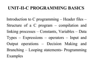 INTRODUCTION TO C PROGRAMMING In Basic C Language PPT