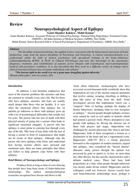 PDF Neuropsychological Aspect Of Epilepsy