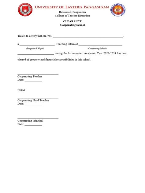 Exit Clearance Internship Pdf