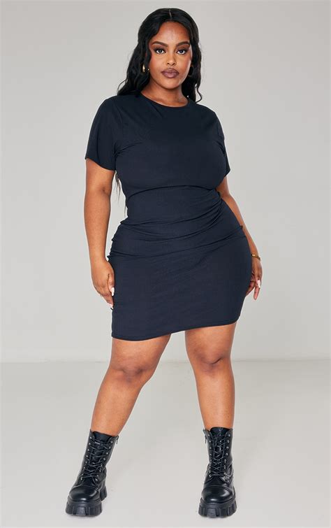 Plus Black Rib Cap Sleeve Dress Plus Size Plt