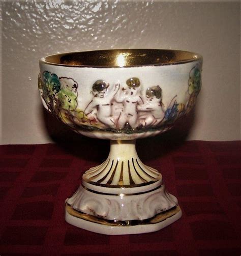 R Capodimonte M A S Embossed Naked Nude People Compote Chalice Gold Italy