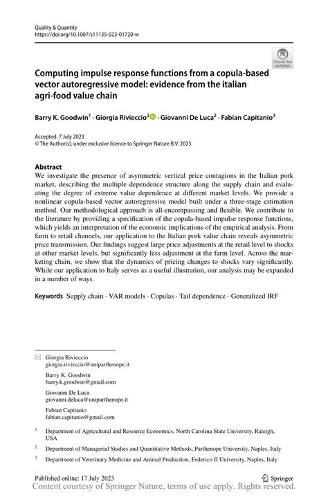 Computing Impulse Response Functions From A Copula Based Vector Autoregressive Model Evidence
