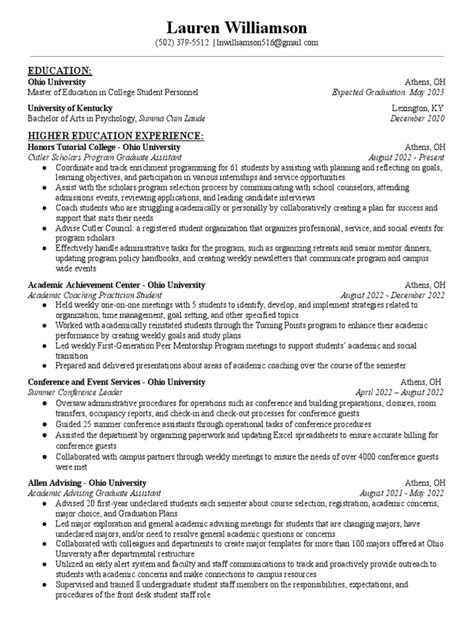 Lauren Williamson Resume Pdf Mentorship Fraternities And Sororities