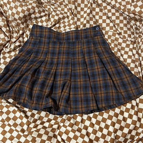 Blue And Brown Orange Plaid Mini Skirt Barely Depop