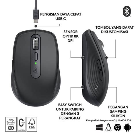 Jual Mouse Logitech Mx Anywhere S Wireless Bluetooth Silent Rechargeable Original Terbaru