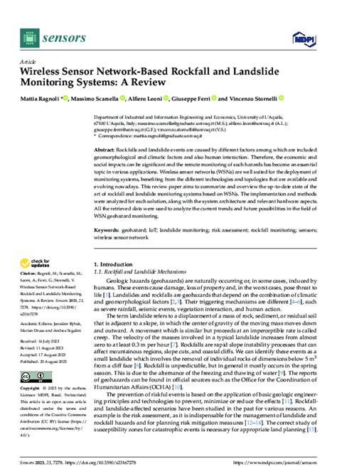 Pdf Wireless Sensor Network Based Rockfall And Landslide Monitoring Systems A Review