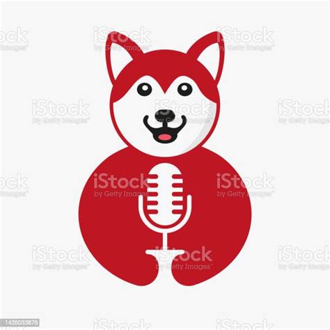 허스키 팟 캐스트 로고 부정적인 공간 개념 벡터 템플릿 허스키 홀딩 마이크 기호 가축에 대한 스톡 벡터 아트 및 기타 이미지 가축 개 개과 Istock