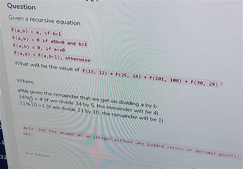 Solved Question Given A Recursive Equation F A B A If Chegg