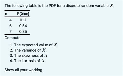 Solved The Following Table Is The Pdf For A Discrete Random
