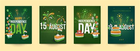 독립 기념일 인도를 위한 템플릿 디자인을 설정합니다 현대적인 미니멀 3d 스타일의 컬렉션 창조적 인 축제 구성 카드 표지 포스터 배너 전단지를 위한 휴일 개념 디자인 벡터