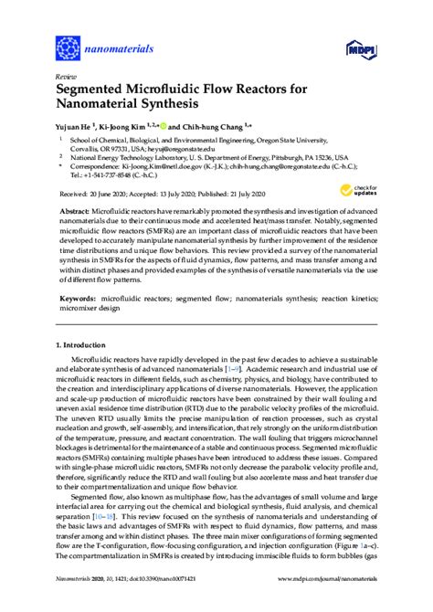 Pdf Segmented Microfluidic Flow Reactors For Nanomaterial Synthesis